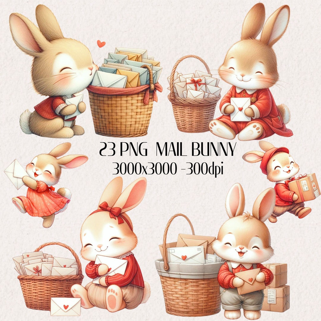 Bunny Mail, Watercolor Bunny Illustrations, Watercolor Bunny Clipart ...
