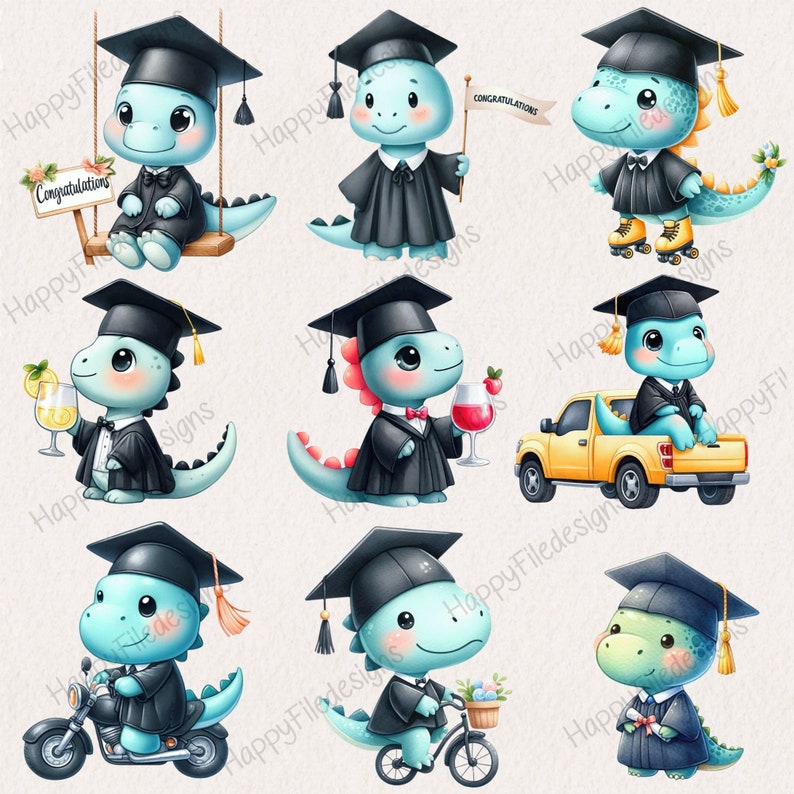 Watercolor Graduation Dinosaur Clipart, Cute Dinosaur PNG, Preschool ...