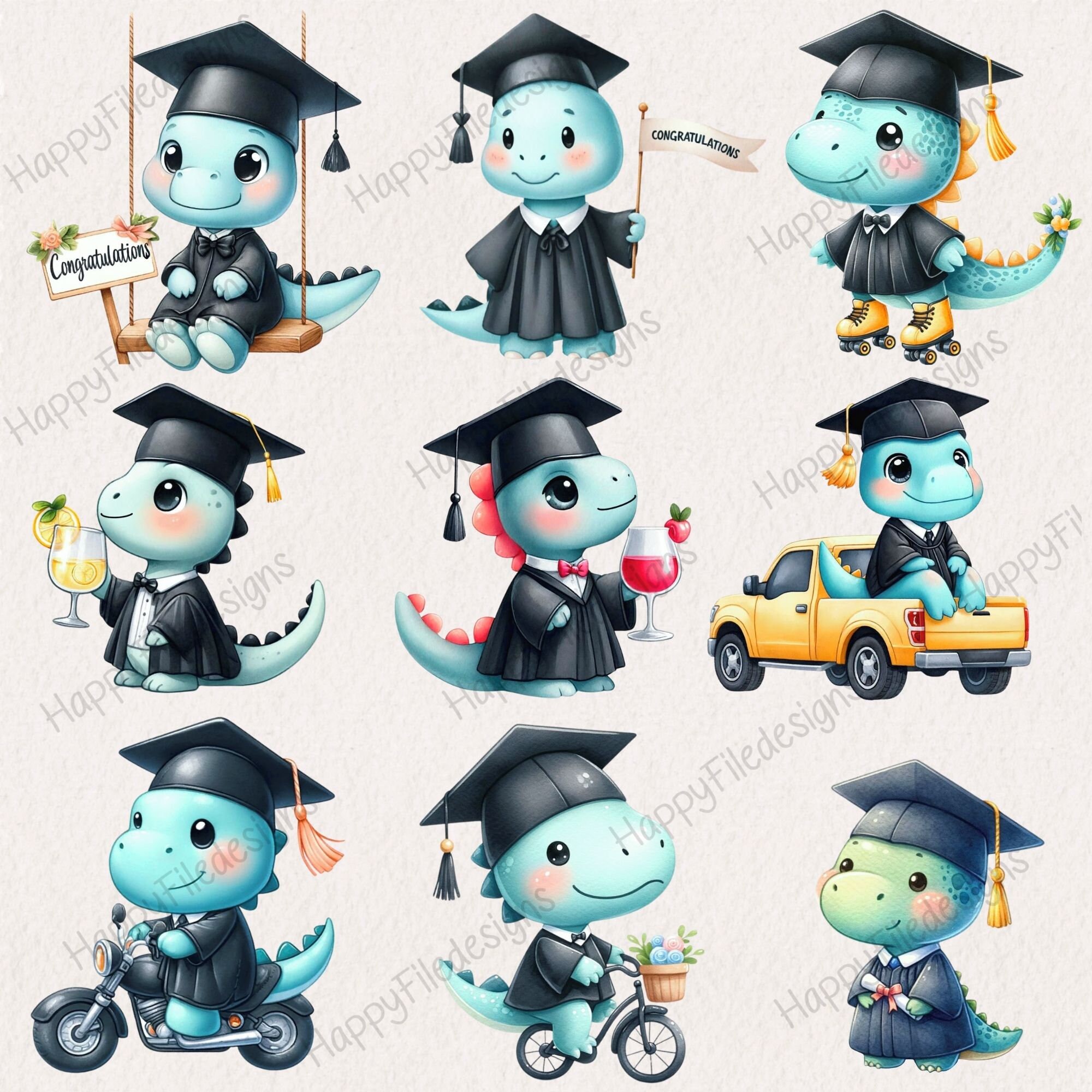 Watercolor Graduation Dinosaur Clipart, Cute Dinosaur PNG, Preschool ...