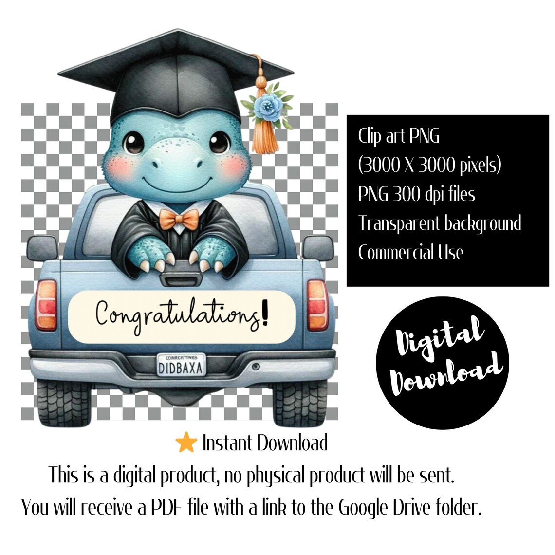 Watercolor Graduation Dinosaur Clipart, Cute Dinosaur PNG, Preschool ...