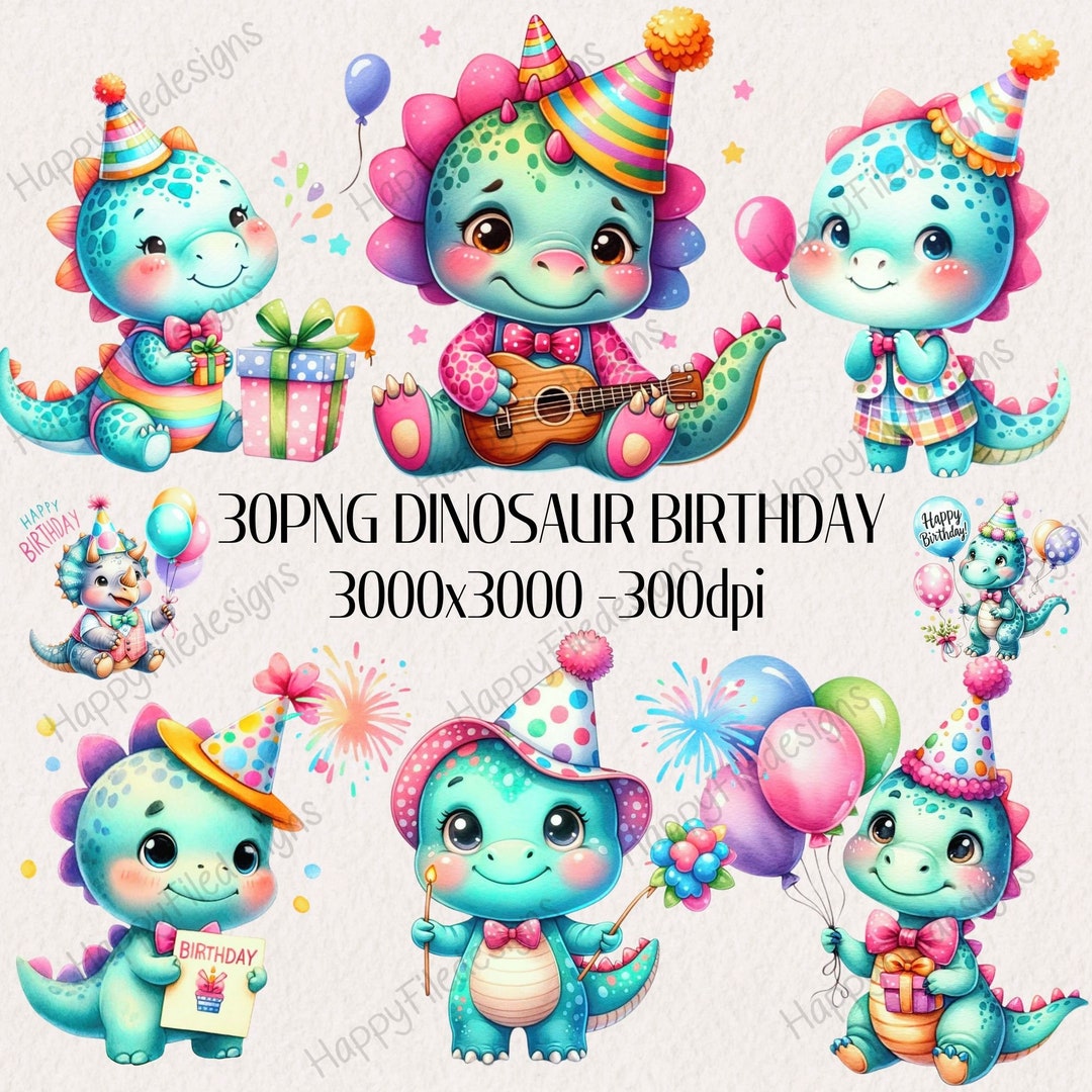 Watercolor Dinosaur Birthday Clipart, Party Decor (digital Download) - Etsy