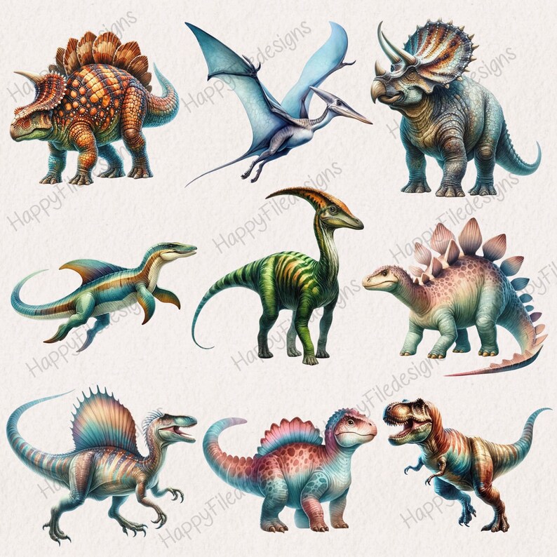 Watercolor Dinosaur Clipart Collection - Nursery Clipart, Dinosaur ...