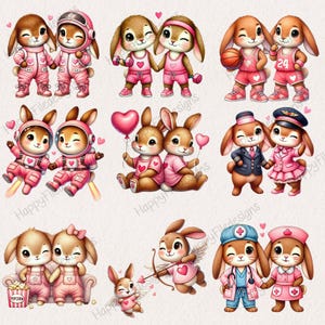 27 Valentine Bunny Clipart Bundle, Watercolor Valentines Bunnies ...