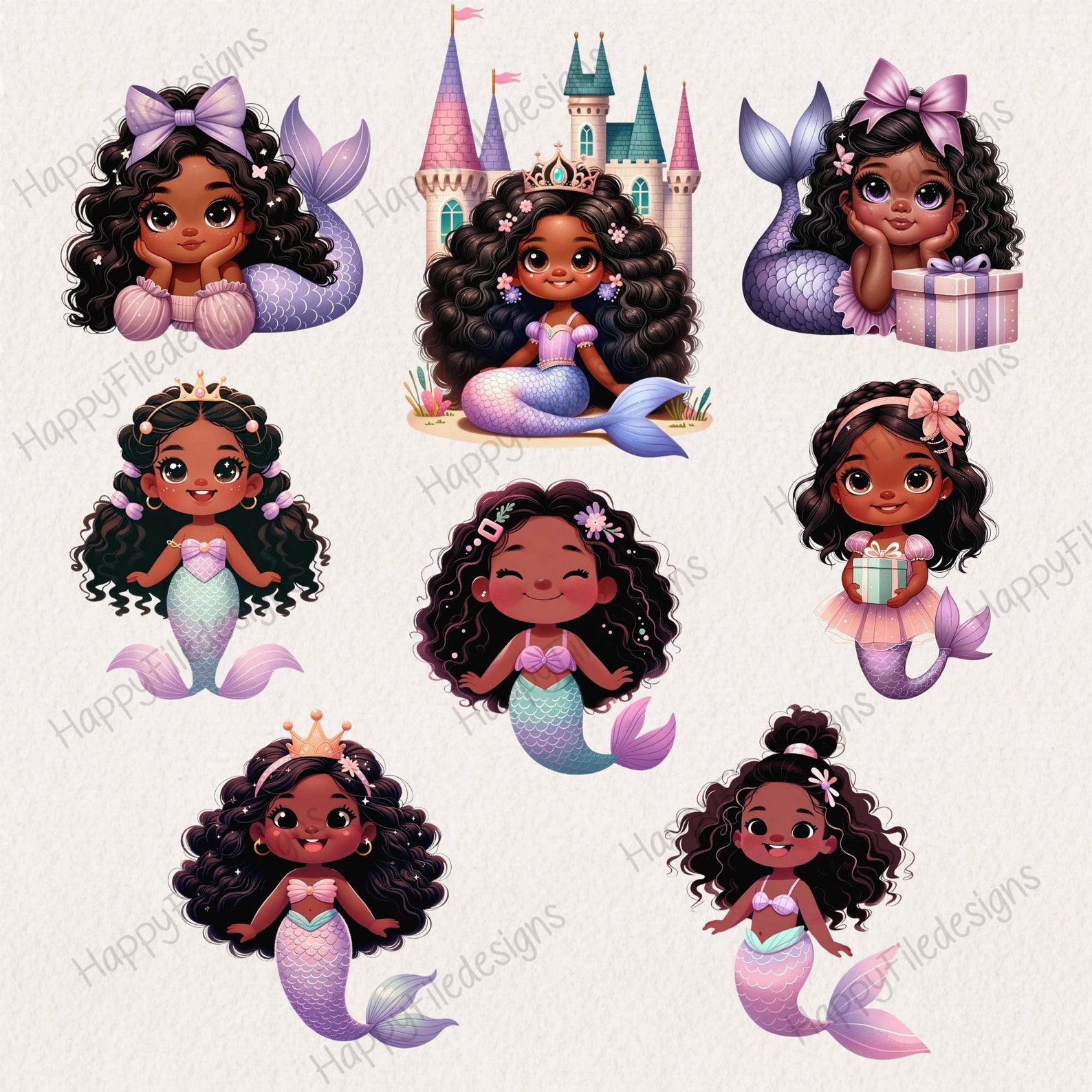 Cute African Mermaid Clipart, Mermaid Birthday Clipart, Little Mermaid ...