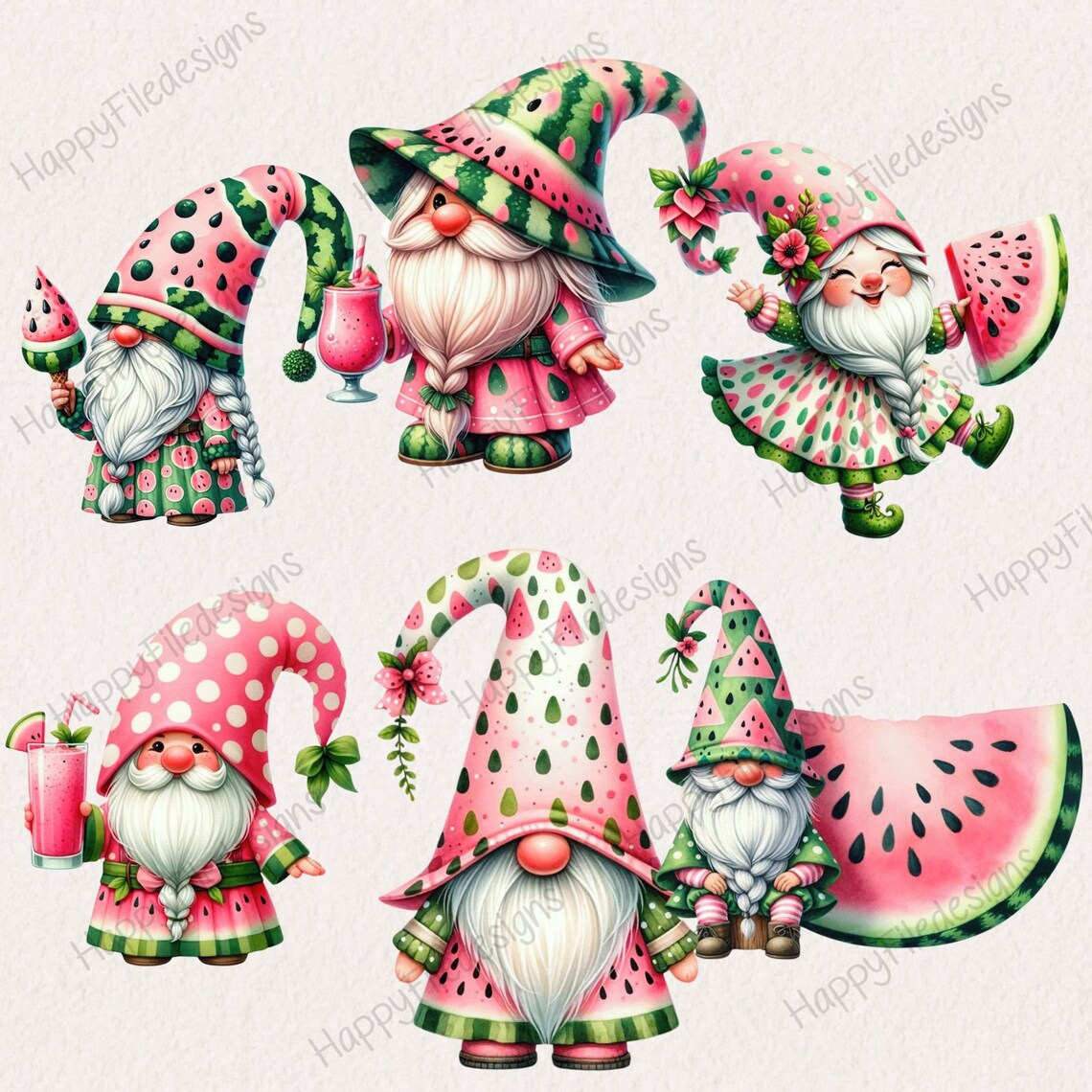 Cute Watermelon Gnome Clipart, Gnome Clipart, Watermelon Clipart ...