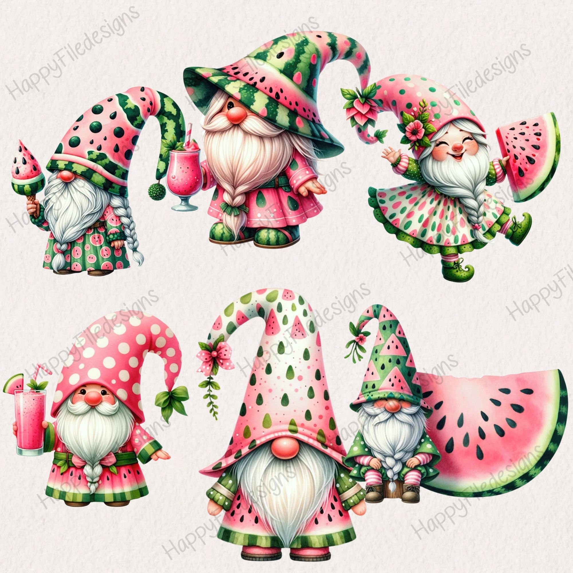 Cute Watermelon Gnome Clipart, Gnome Clipart, Watermelon Clipart ...