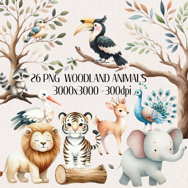Woodland Animals Watercolor Clipart, Forest Animals Clipart Cute ...
