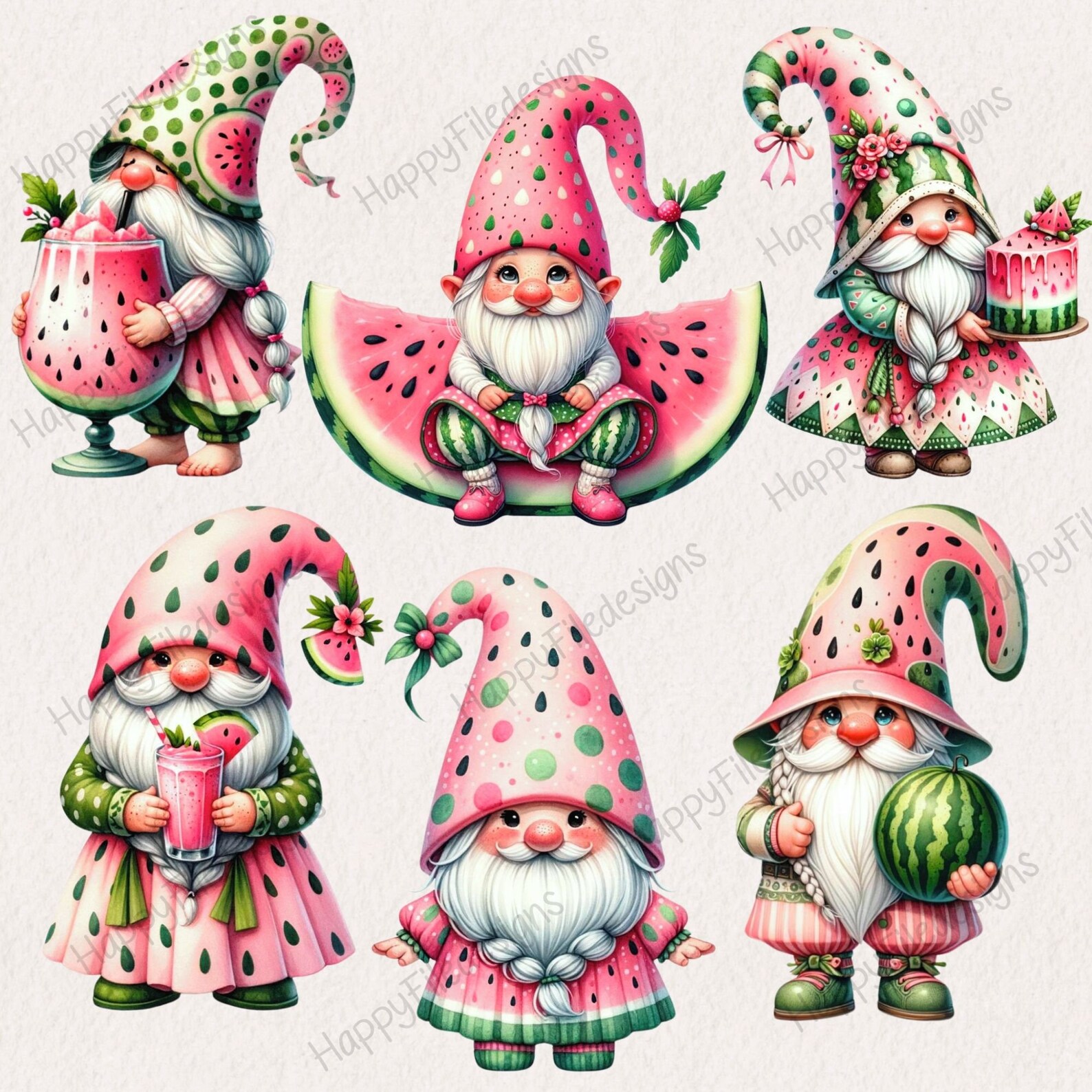 Cute Watermelon Gnome Clipart, Gnome Clipart, Watermelon Clipart ...