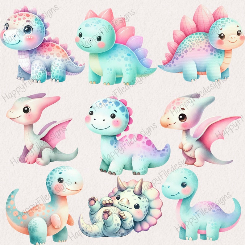 Watercolor Dinosaur Clipart Collection Nursery Clipart, Dinosaur ...