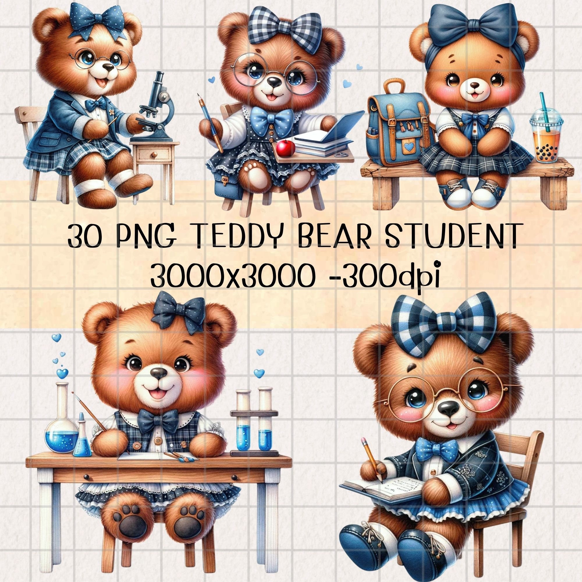 Watercolor Bear Student Clipart, Cute Teddy Bear PNG, Cute Graduate ...