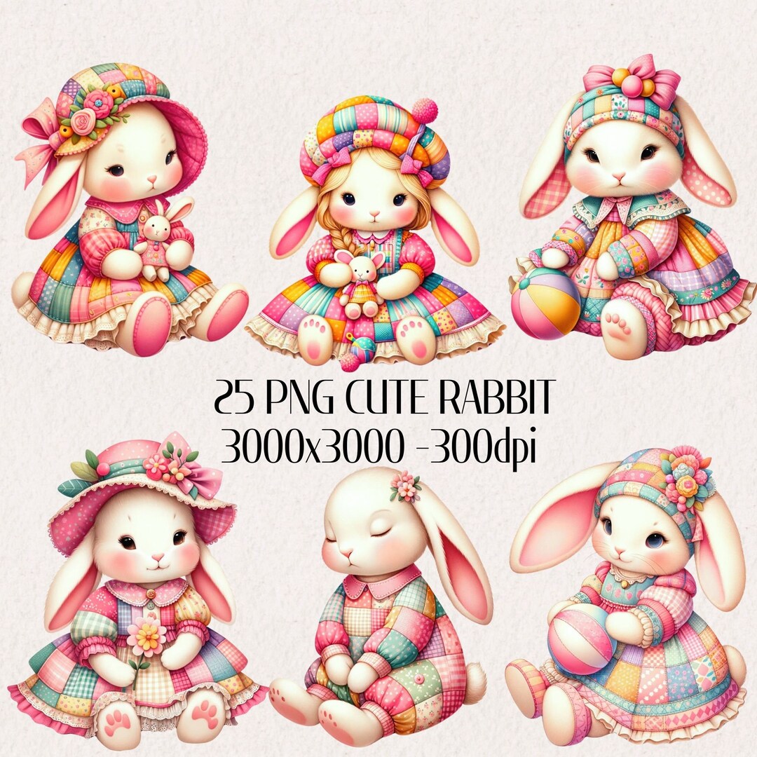 Bunny Nursery Print, Cute Rabbits Clipart - Cute Bunny Clip Art, Cute ...