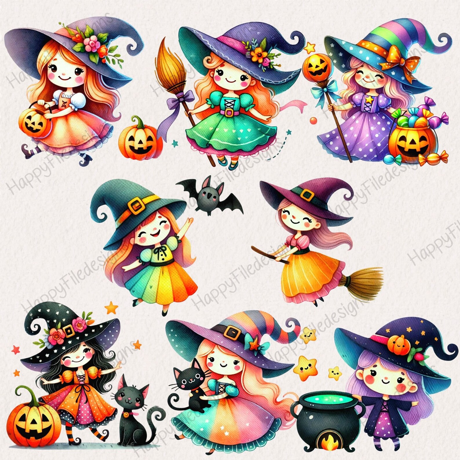 Watercolor Cute Halloween Clipart, Cute Halloween Graphics and Decor ...