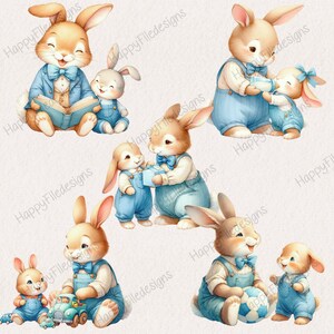 Watercolor Dad Bunny and Baby Clipart, Cute Bunny Clipart, Family ...