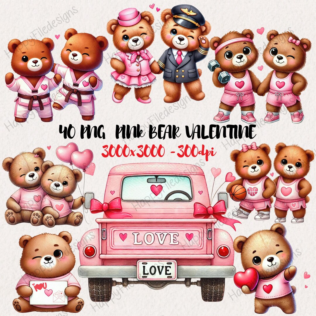 Couple Bear Clipart, Watercolor Valentines Baby Bear Collection Clipart ...