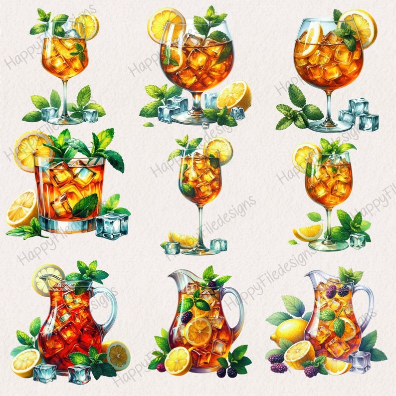 Watercolor Ice Tea Clipart, Iced Tea Clipart Bundle, Iced Tea PNG, Iced ...