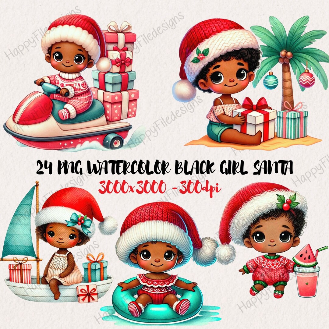 Watercolor Black Kids Christmas Clipart Bundle, African American ...