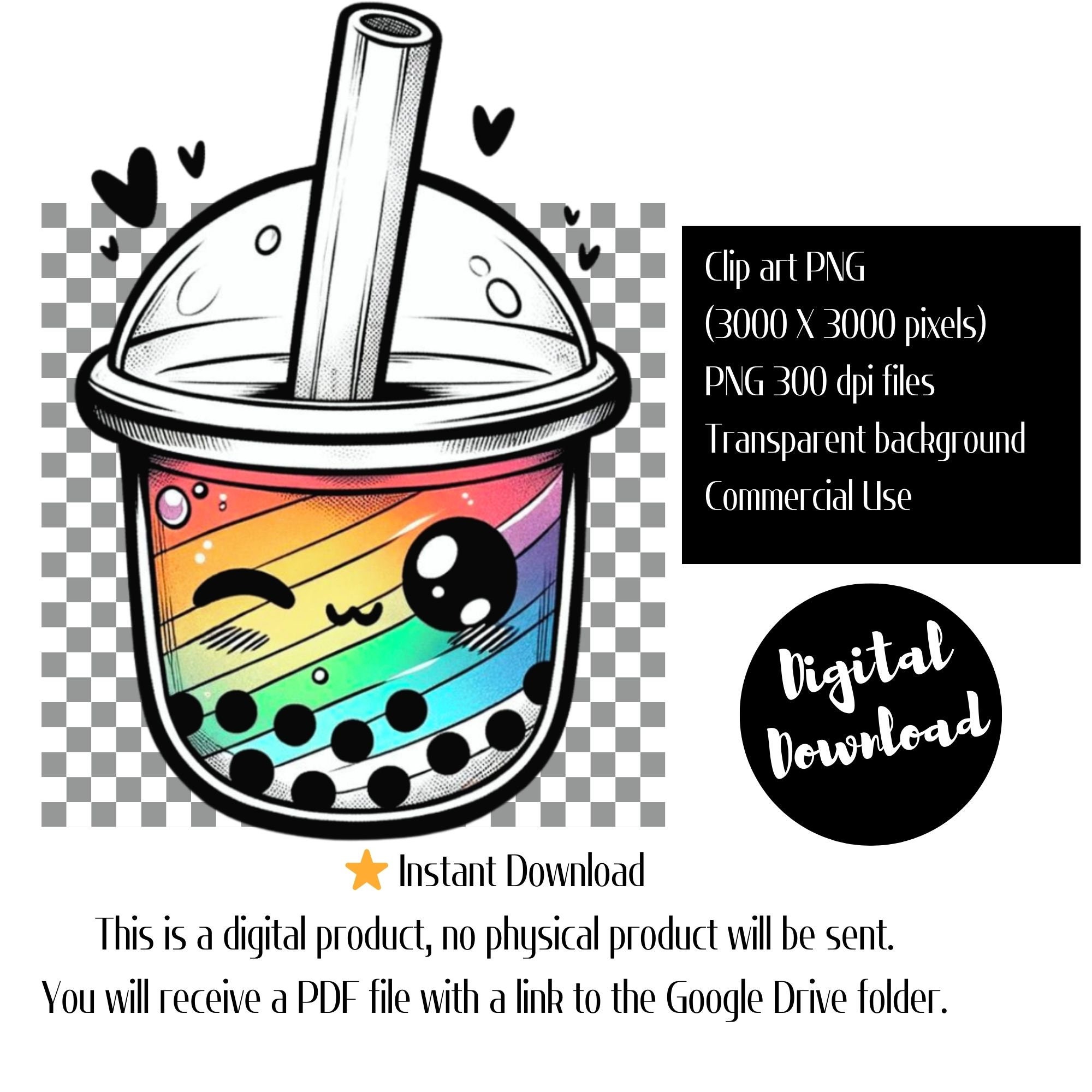 Kawaii Bubble Tea Clipart Set: Rainbow Boba Tea PNG (digital Download ...
