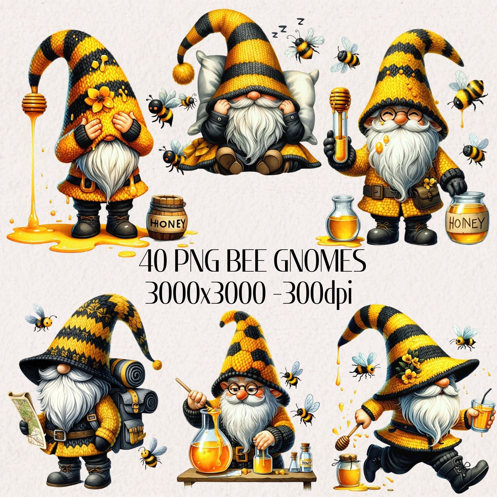 Watercolor Cute Bee Gnome Clipart, Bumble Bee Gnomes PNG Design, Bumble ...