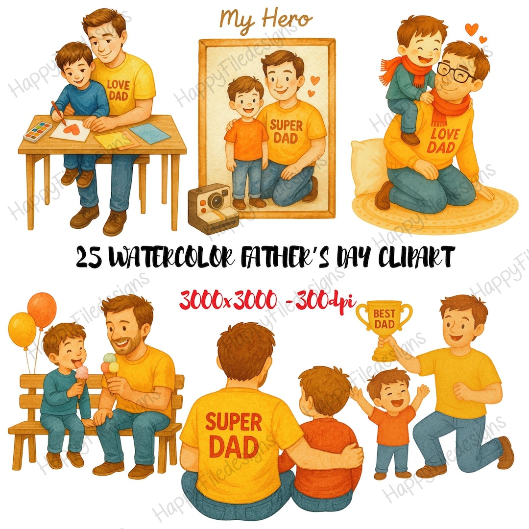 Watercolor Father's Day Clipart: Dad & Son PNG Bundle (digital Download ...