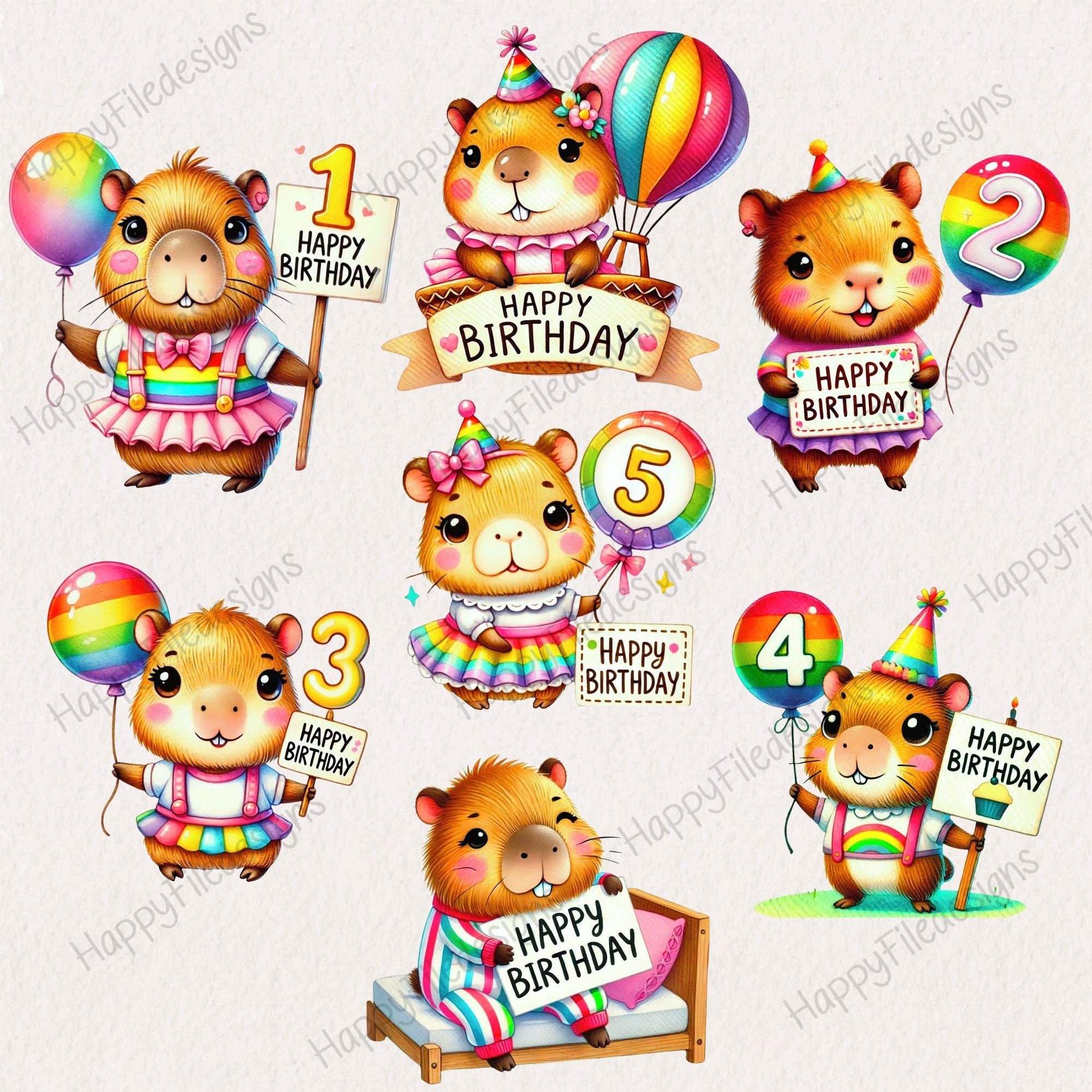 Capybara Birthday, Boy Birthday Clipart, Happy Capy Birthday, Cute ...