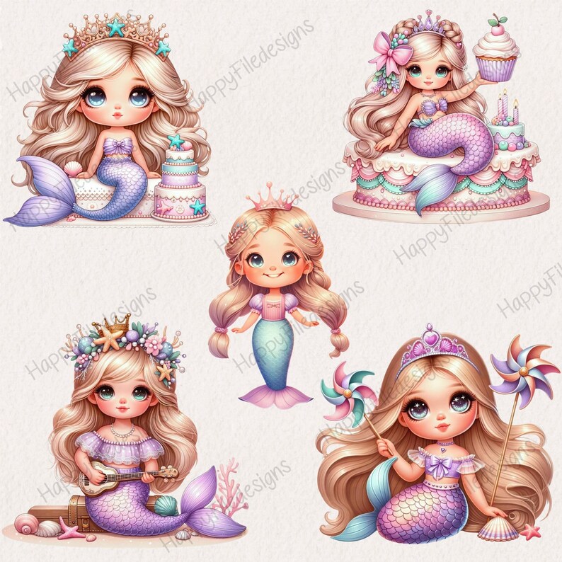 Cute Mermaid PNG, Mermaid Birthday Clipart, Girl Birthday Clipart, Baby ...