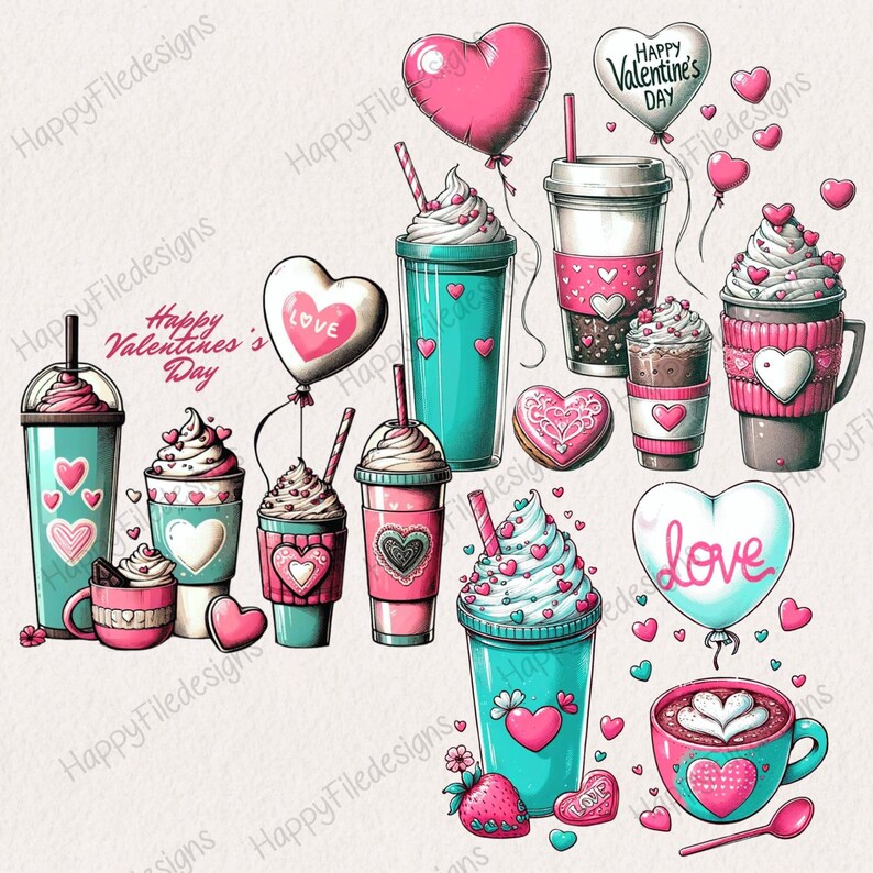 14 Valentine's Day Coffee Drinks PNG, Valentine's Day PNG, Coffee Love ...