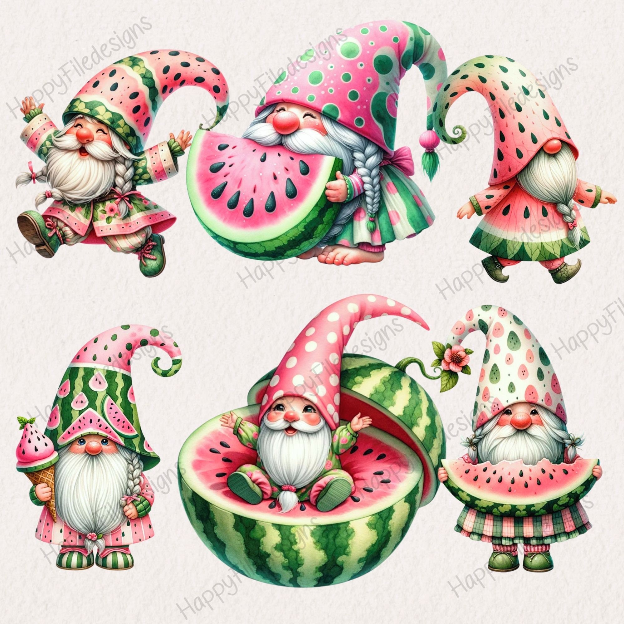 Cute Watermelon Gnome Clipart, Gnome Clipart, Watermelon Clipart ...