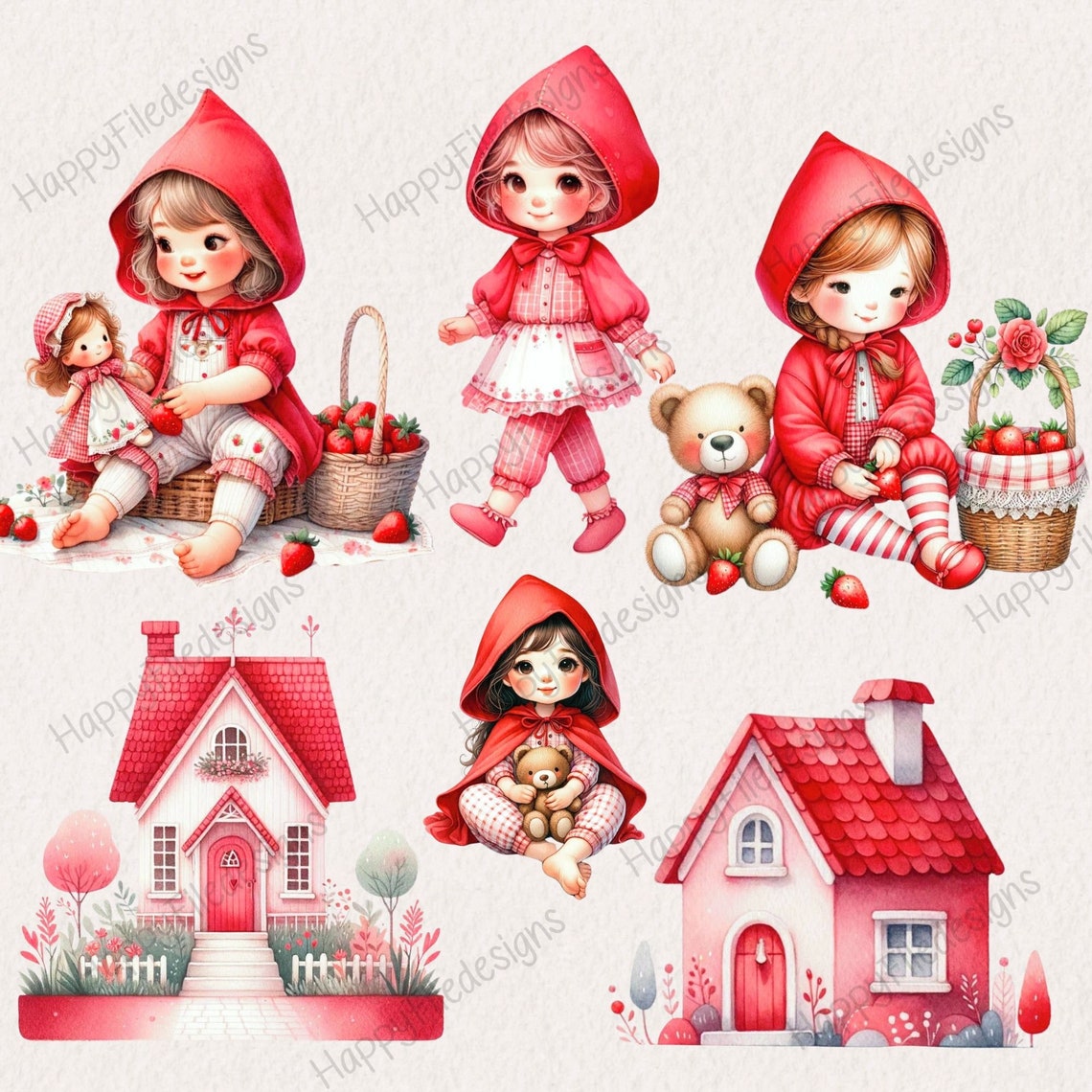 Watercolor Girl Red Riding Hood Clipart, Fairytale Clipart,forest ...