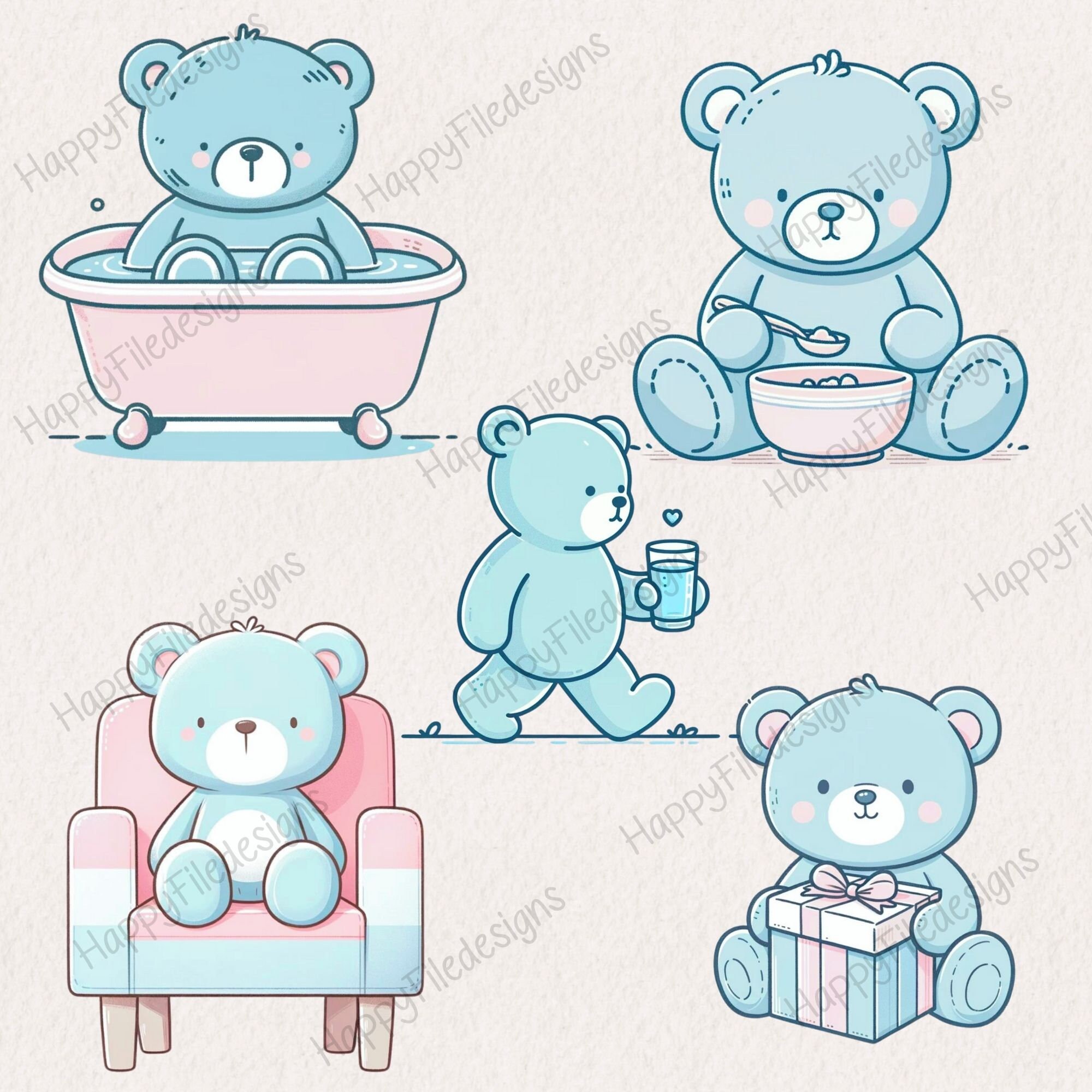 20 Teddy Bear Clipart for Boy, Watercolor Baby Shower Clipart, Bear ...