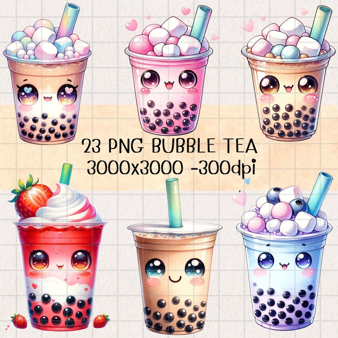 Bubble Tea Kawaii Clipart Set, Cute Bubble Tea Clip Art ,boba Tea ...