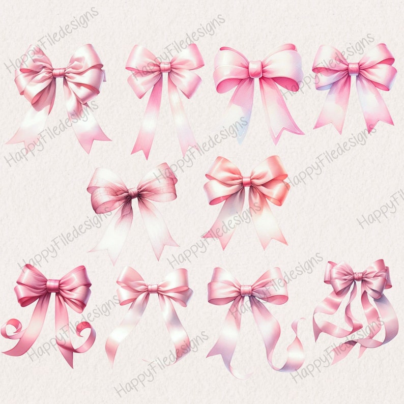 Watercolor Pink Bows Clipart: Coquette PNG Set (digital Download) - Etsy