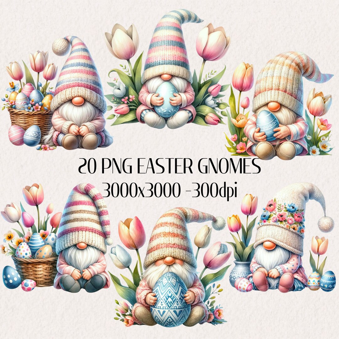 Watercolor Easter Gnome Clipart: Spring Garden PNG Graphics (digital ...