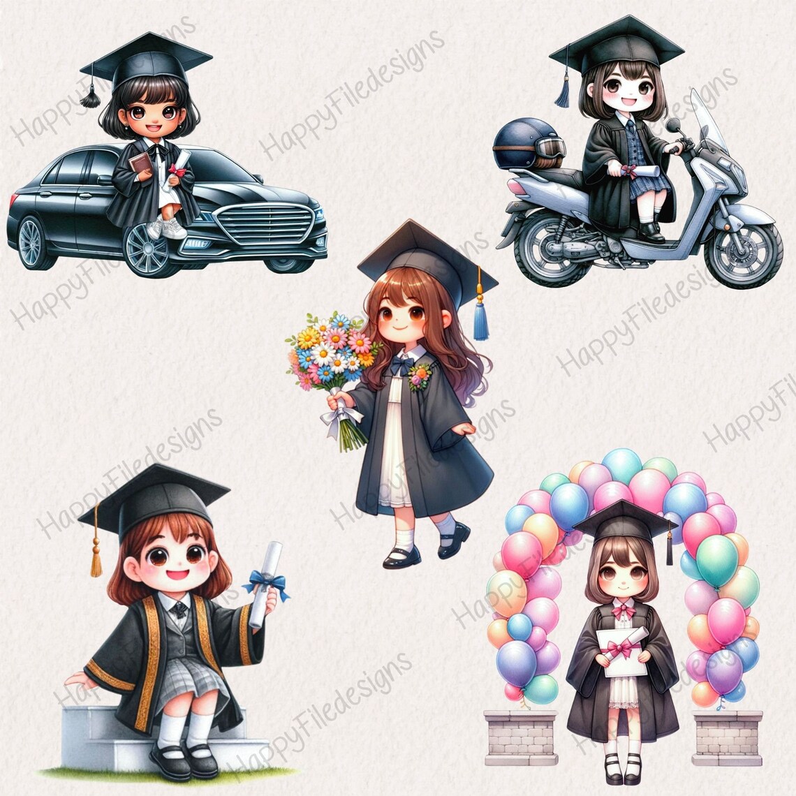 Graduation Kid Clipart, Watercolor Cute Graduation Clipart, Preschool ...
