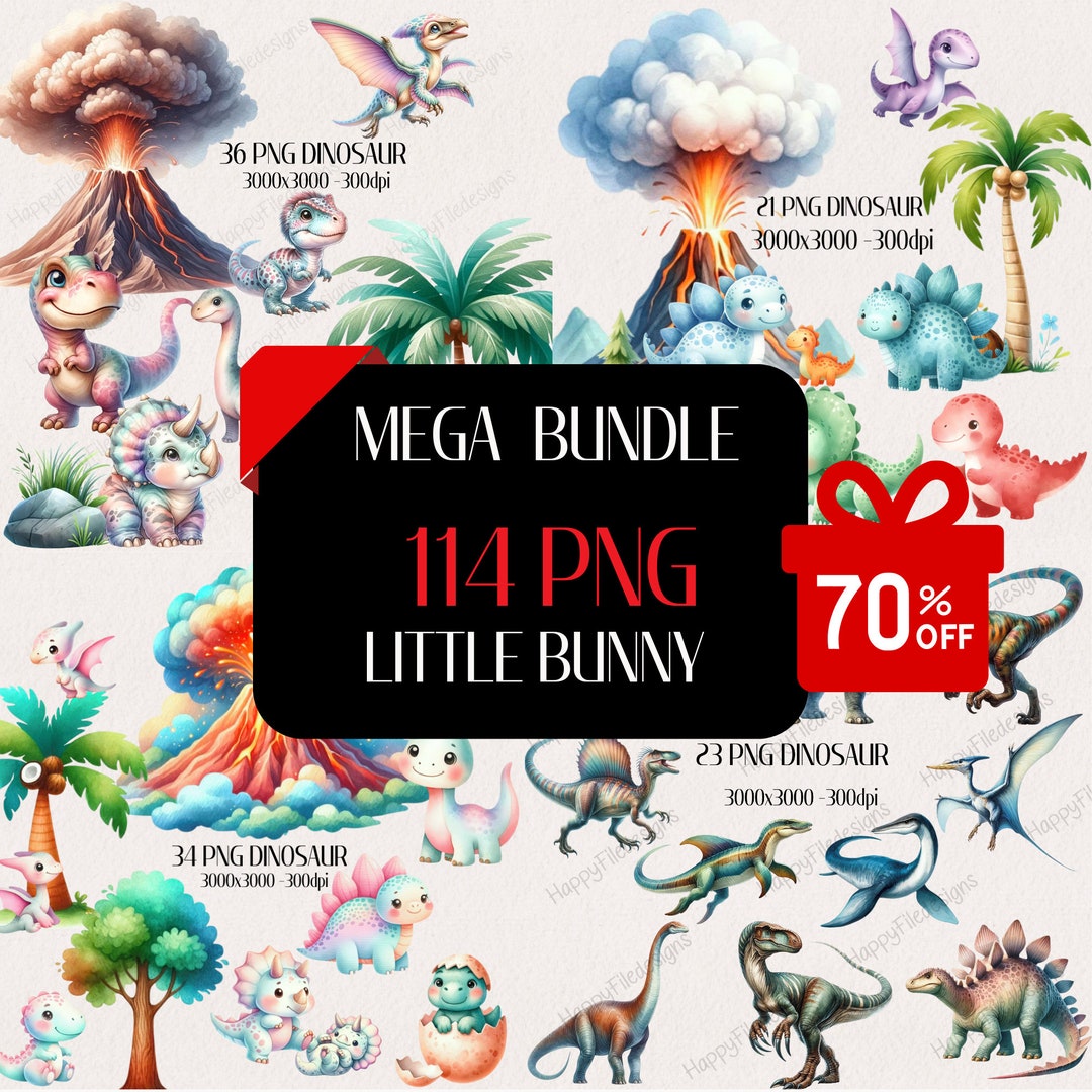 114 PNG Watercolor Dinosaur Clipart Bundle - Nursery Clipart, Baby Boy ...