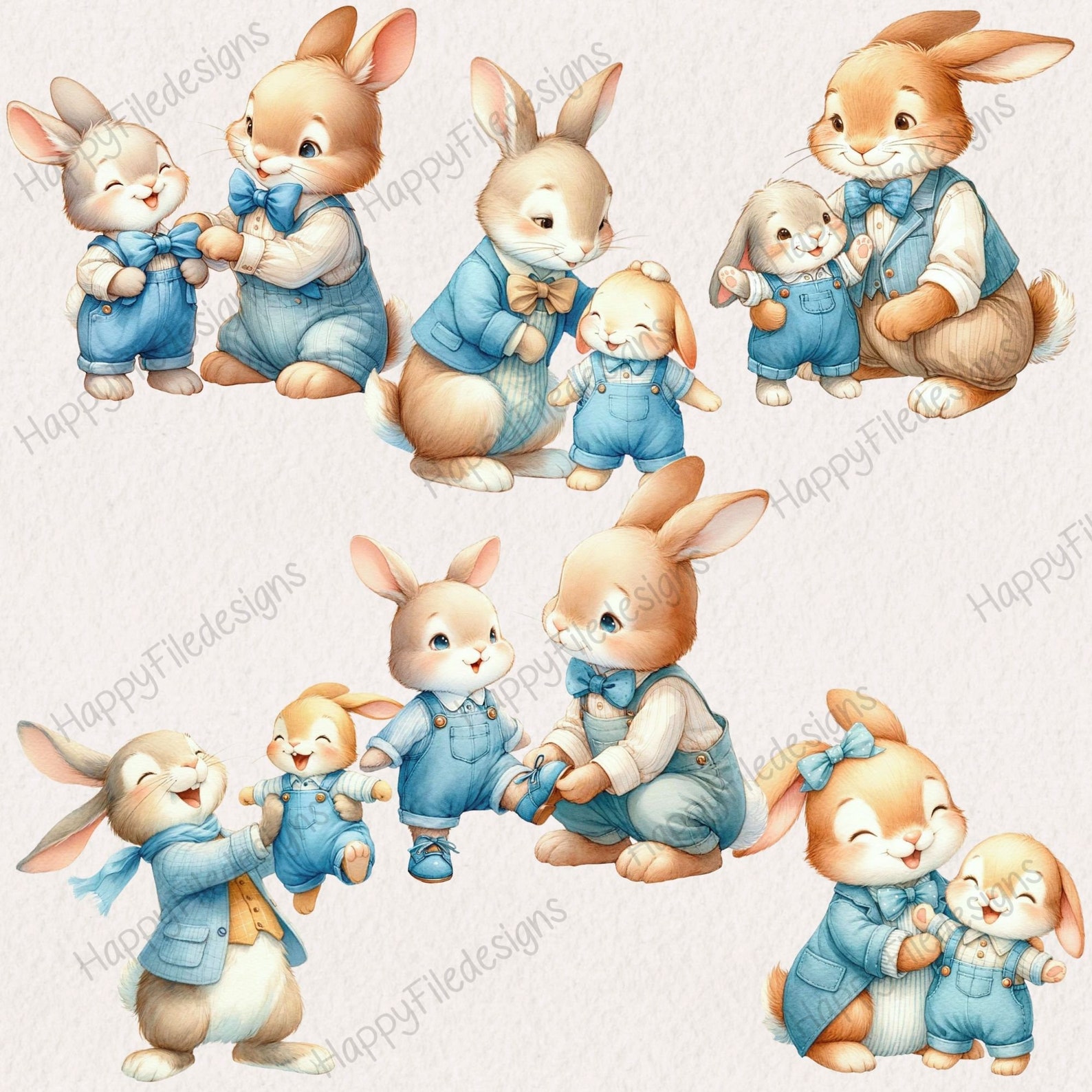 Watercolor Dad Bunny and Baby Clipart, Cute Bunny Clipart, Family ...