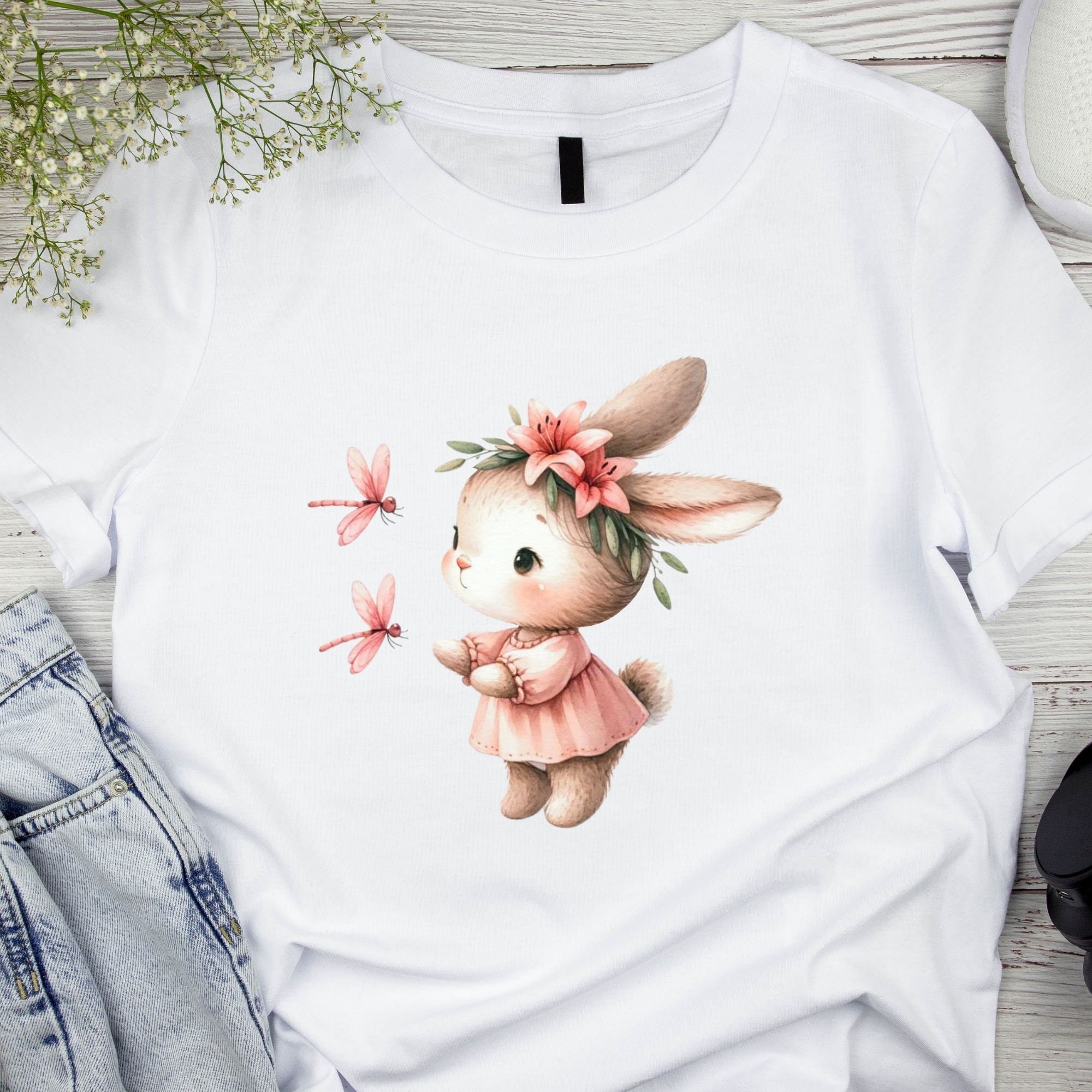 Little Bunny Watercolor Clipart Bundle, Watercolor Bunnies With Flower ...