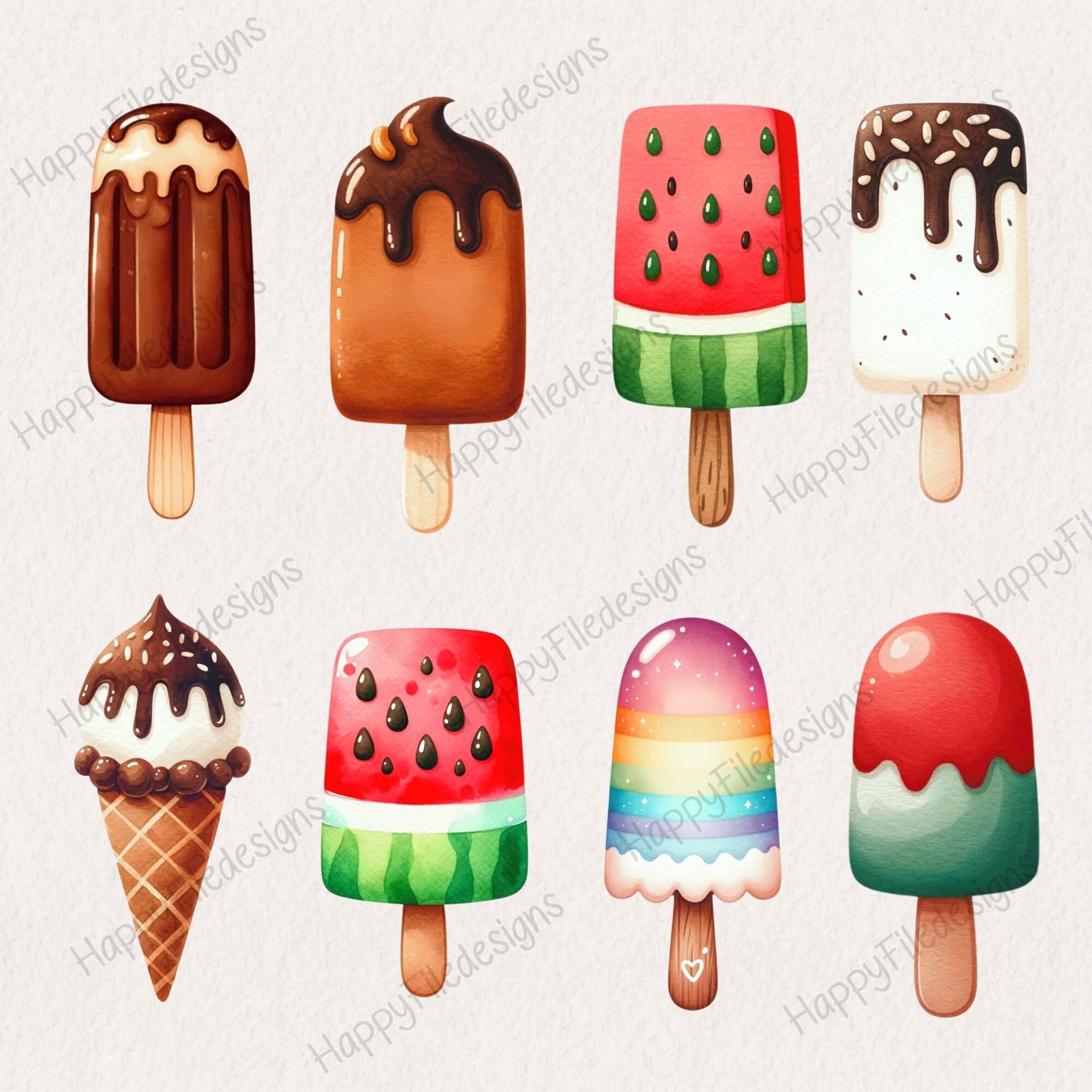 Watercolor Ice Cream Clipart: Summer Treats PNG (digital Download) - Etsy