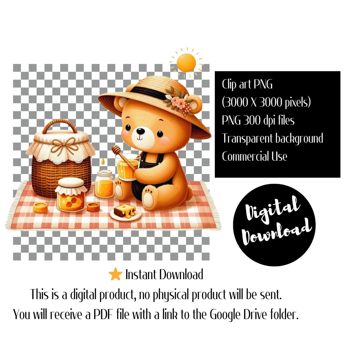Bee and Bear With Honey Clipart, Bee Bear PNG, Baby Bear Clipart, Honey ...