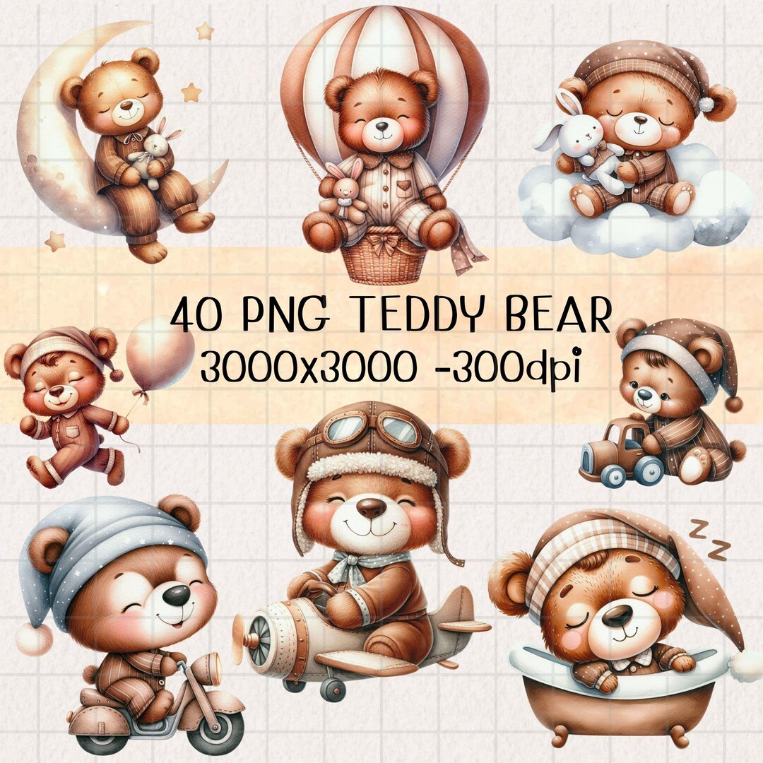 Teddy Bear Clipart, Neutral Baby Shower Clipart, Beige Nursery Decor ...