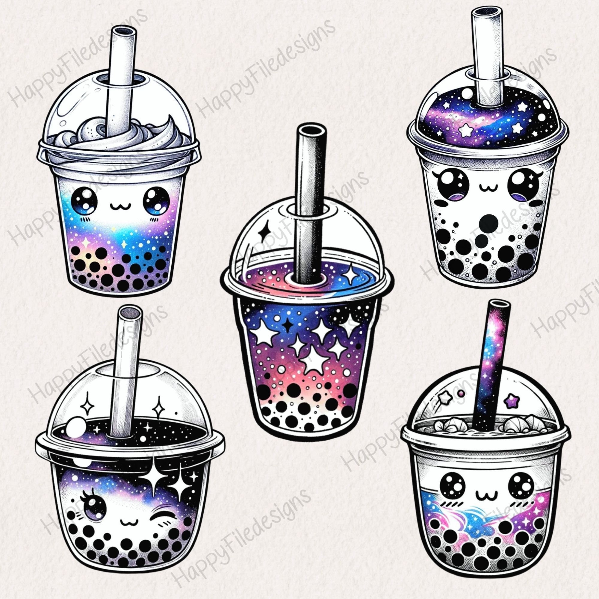 Bubble Tea Kawii Cilpart Set,galaxy Boba Tea Clipart, Bubble Tea Png ...