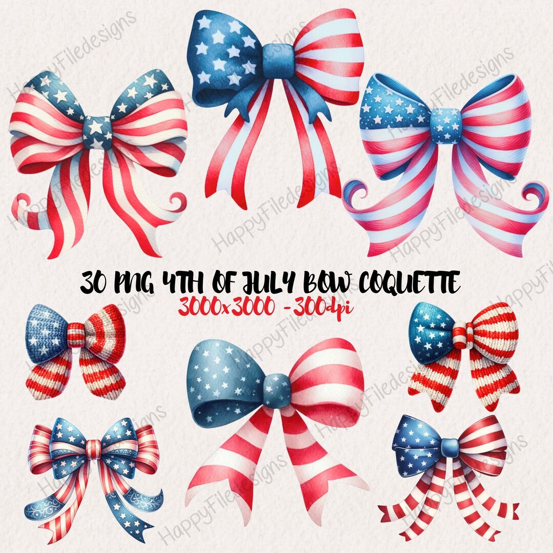 Happy 4th of July Clipart, Coquette Bow American Flag PNG, Retro 4th of ...