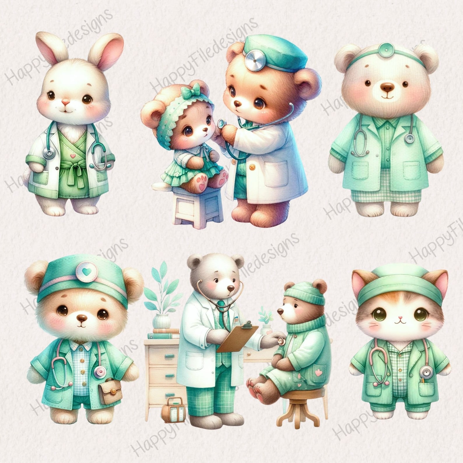 Watercolor Doctor Clipart, Hospital, Medical Nurse Images, Cute Animals ...