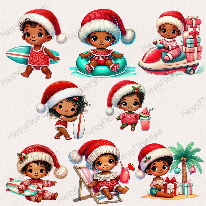 Watercolor Black Kids Christmas Clipart Bundle, African American ...