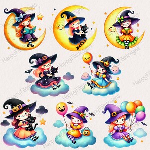 Watercolor Witches Clipart, Cute Witches Clipart, Halloween Witches PNG ...