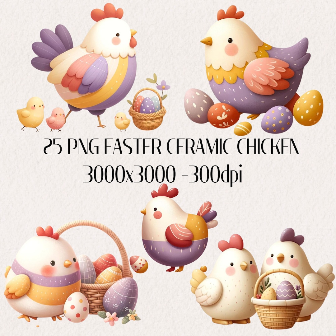 Easter Ceramic Chicken Clipart Bundle, Easter Graphics, Easter Designs ...