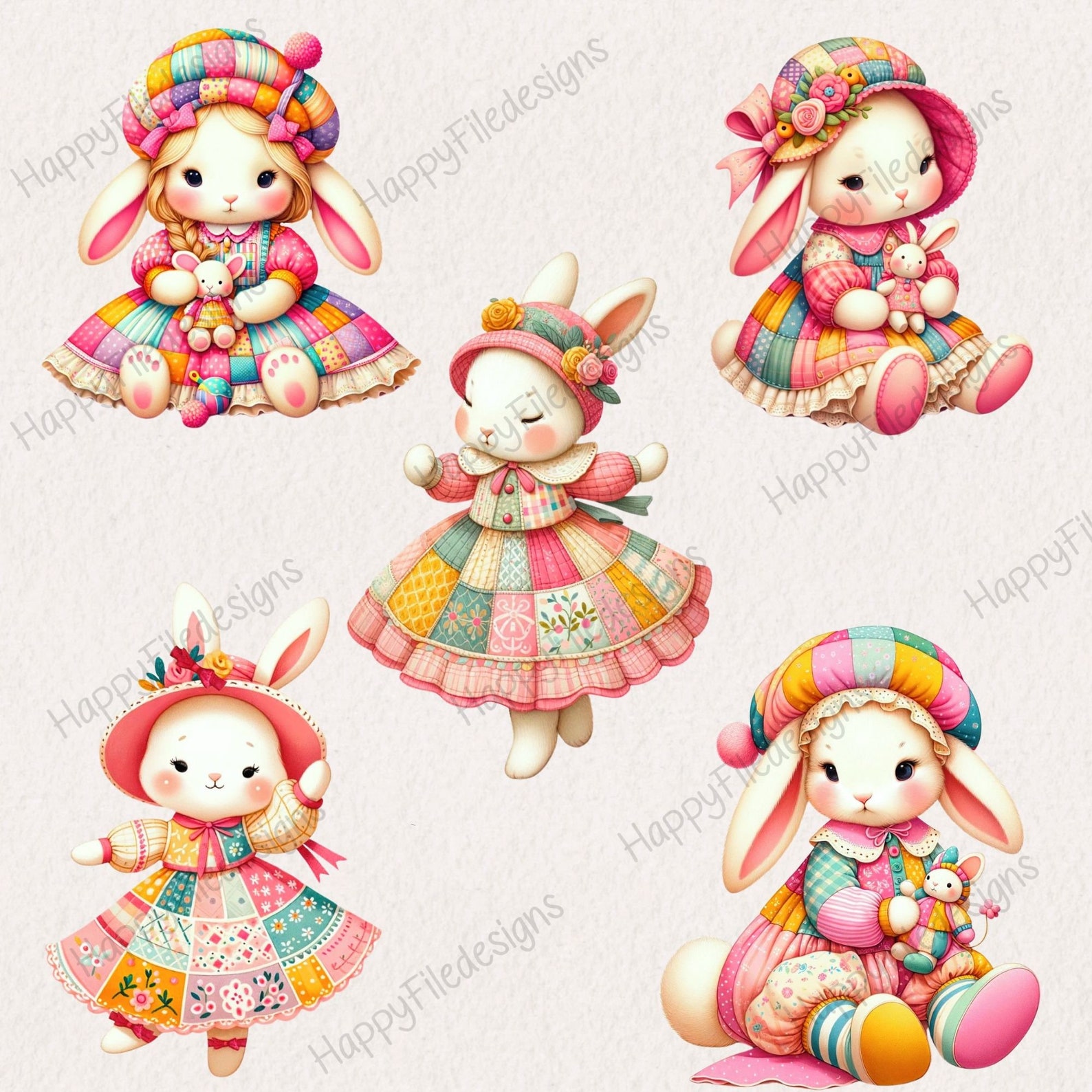 Bunny Nursery Print, Cute Rabbits Clipart - Cute Bunny Clip Art, Cute ...