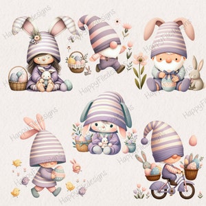 Cute Easter Gnomes Clipart Bundle - Watercolor Pastel PNG, Spring ...