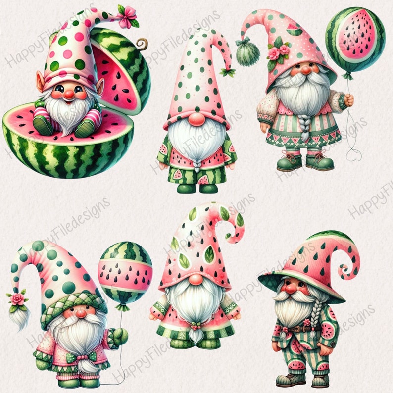 Cute Watermelon Gnome Clipart, Gnome Clipart, Watermelon Clipart ...