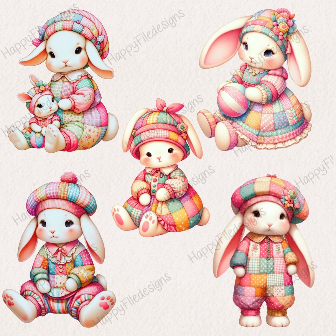 Bunny Nursery Print, Cute Rabbits Clipart Cute Bunny Clip Art, Cute ...