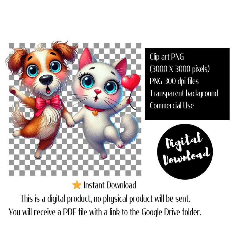 Valentine's Day Cat & Dog Clipart Bundle: Quirky Whimsical Pets (PNG ...